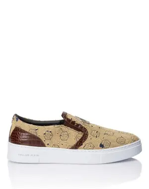 Philipp Plein Slip On Sneakers Denim Jacquard Monogram