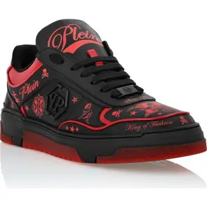 Philipp Plein Nappa Leather Low Top Sneakers All-over Plein - Black/red