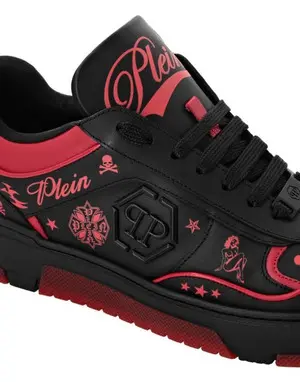 Philipp Plein Nappa Leather Low Top Sneakers All-over Plein - Black/red