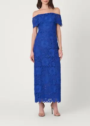 Shoshanna Midnight Garden Lace Avril Dress - Cobalt