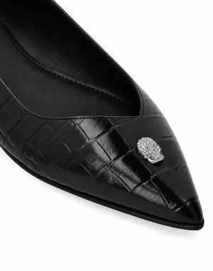 Philipp Plein Skull Embellished Croc Effect Ballerinas