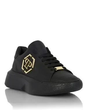 Philipp Plein Croc Effect Runner Sneakers - Black/lightgold