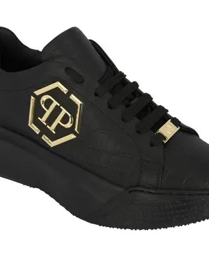 Philipp Plein Croc Effect Runner Sneakers - Black/lightgold