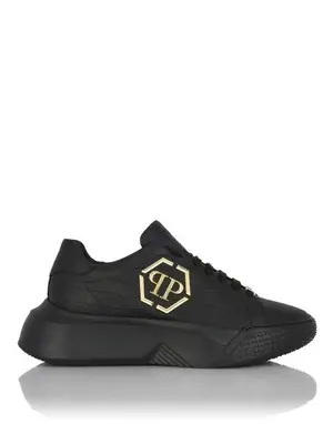 Philipp Plein Croc Effect Runner Sneakers - Black/lightgold