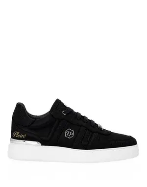 Philipp Plein Nubuck Low Top Sneakers With Croc Effect Detailing - Black