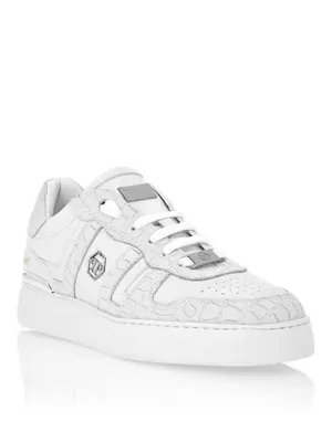 Philipp Plein Nubuck Low Top Sneakers Cocco - White