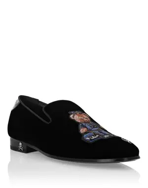Philipp Plein Velvet Loafers Teddy Doorman - Black/darkblue