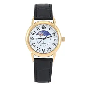 PEUGEOT Sun-moon Phase Leather Strap Watch - White/black