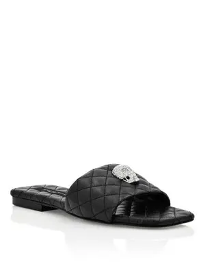 Philipp Plein Matelasse Slides With Crystal Skull Embellishment