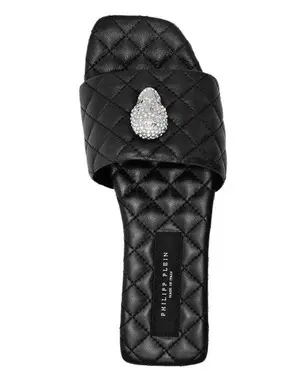 Philipp Plein Matelasse Slides With Crystal Skull Embellishment