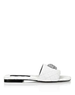 Philipp Plein Matelasse Slides Crystal Skull