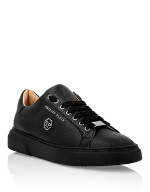 Philipp Plein Hexagon Logo Leather Lo-top Sneakers - Black/black