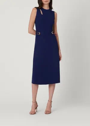 Shoshanna Ribbed Knit Midi Dress With Buckle Detail - Navy Blue