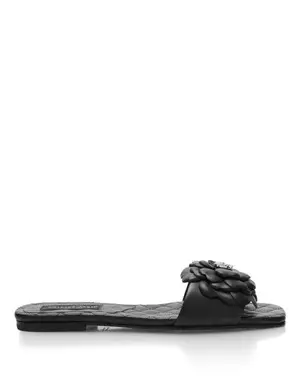 Philipp Plein Leather Flat Slides Flower