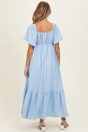 PINKBLUSH Flutter Sleeve Ruffle Hem Maternity Maxi Dress