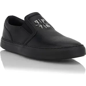 Philipp Plein Deer Print Leather Slip-on Sneakers - Black/black