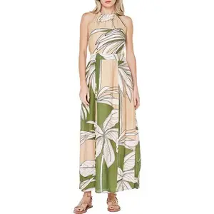 CIEBON Charlotte Print Halter Maxi Dress - Green Multi
