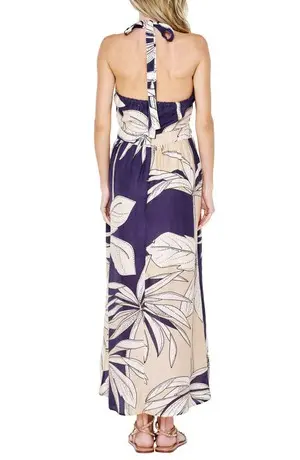 CIEBON Charlotte Print Halter Maxi Dress - Navy Multi