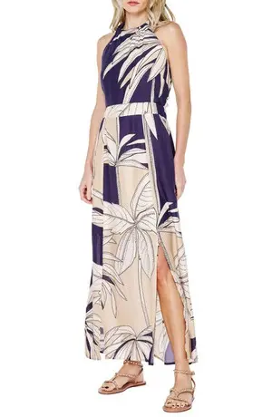 CIEBON Charlotte Print Halter Maxi Dress - Navy Multi