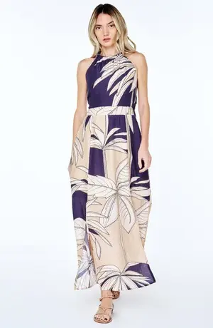 CIEBON Charlotte Print Halter Maxi Dress - Navy Multi