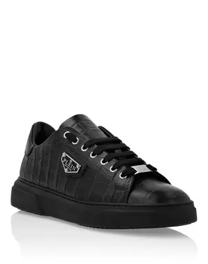 Philipp Plein Croc Effect Leather Low-top Sneakers - Black/black