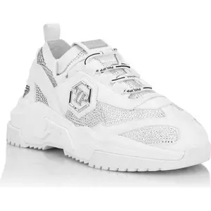 Philipp Plein Predator Strass Embellished Low-top Sneakers - White/white