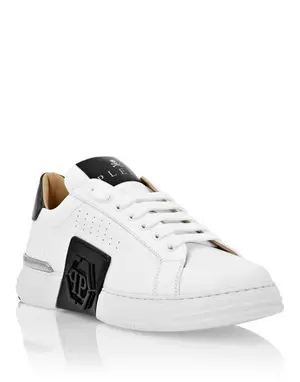 Philipp Plein Mix Leather Lo-top Sneakers Hexagon - White