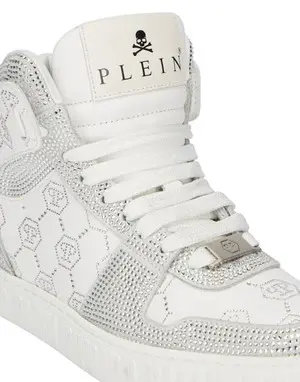 Philipp Plein High Top Sneakers Carson Monogram Strass - White