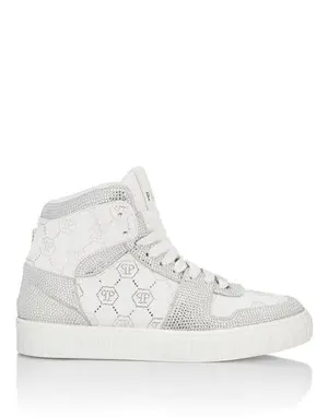 Philipp Plein High Top Sneakers Carson Monogram Strass - White