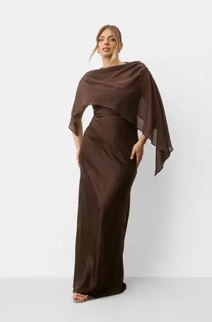 SIX STORIES Square Neck Satin Bridesmaid Dress