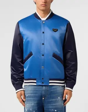 Philipp Plein Satin College Bomber Jacket - Middleblue