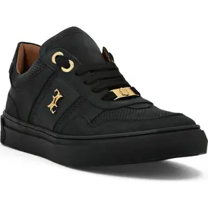 BILLIONAIRE Nubuck Croco Printed Lo-top Sneakers - Black/black