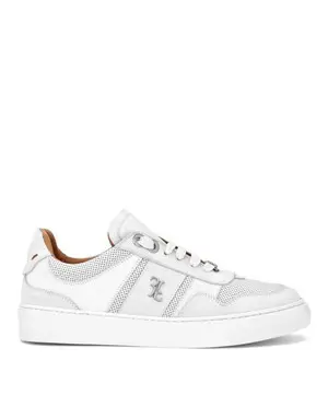 BILLIONAIRE Nubuck Croco Printed Lo-top Sneakers - White