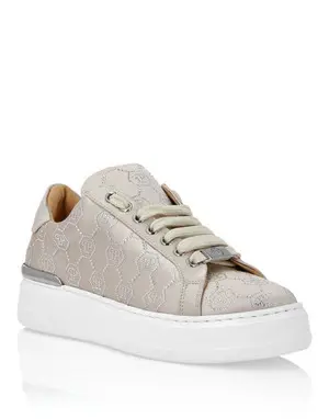 Philipp Plein Satin Lo Top Sneakers Monogram Strass - Beige