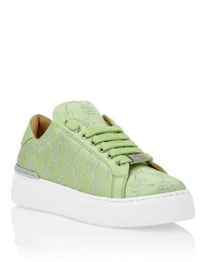 Philipp Plein Satin Lo Top Sneakers Monogram Strass - Green