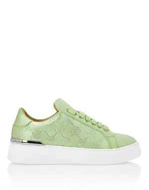 Philipp Plein Satin Lo Top Sneakers Monogram Strass - Green