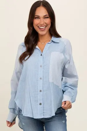 PINKBLUSH Colorblock Striped Button-up Shirt