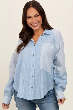 PINKBLUSH Colorblock Striped Button-up Shirt