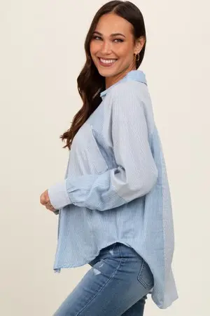 PINKBLUSH Colorblock Striped Button-up Shirt