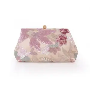 Badgley Mischka Elara Flora Sequin Pouch Clutch - Champagne
