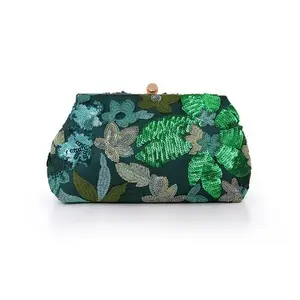 Badgley Mischka Elara Flora Sequin Pouch Clutch - Teal