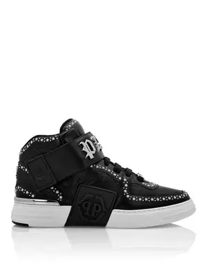 Philipp Plein Nappa Leather Mid-top Sneakers Gothic Plein