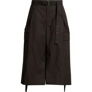 Sacai Weather Coated Cotton Twill Cargo Wide Leg Crop Pants - Black