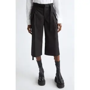 Sacai Weather Coated Cotton Twill Cargo Wide Leg Crop Pants - Black