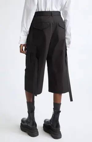 Sacai Weather Coated Cotton Twill Cargo Wide Leg Crop Pants - Black