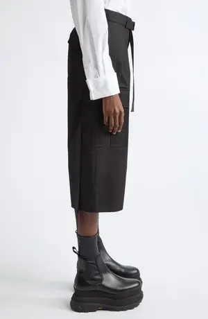 Sacai Weather Coated Cotton Twill Cargo Wide Leg Crop Pants - Black