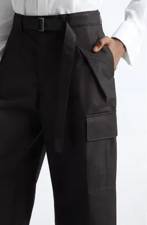 Sacai Weather Coated Cotton Twill Cargo Wide Leg Crop Pants - Black