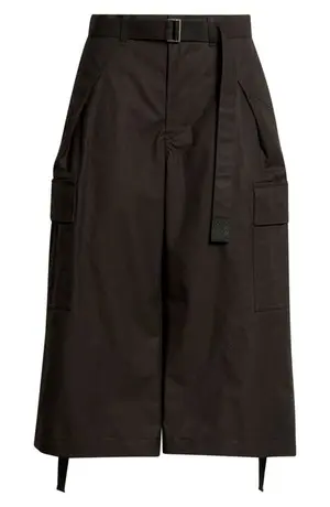 Sacai Weather Coated Cotton Twill Cargo Wide Leg Crop Pants - Black