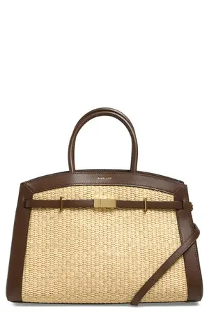 DEMELLIER The Midi Hudson Raffia & Leather Satchel