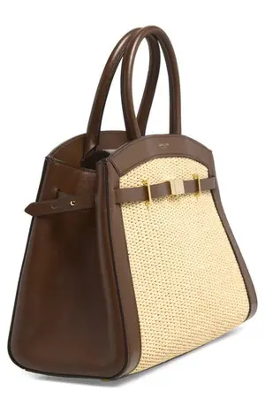 DEMELLIER The Midi Hudson Raffia & Leather Satchel